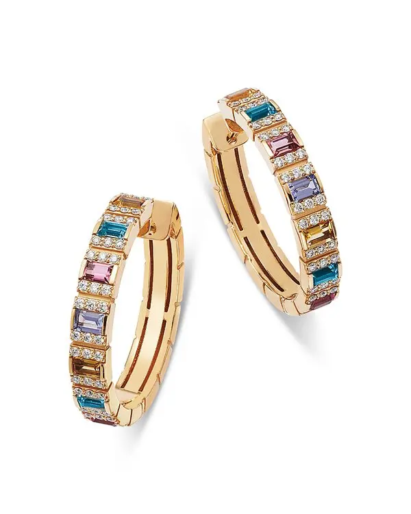 Roberto Coin 18k Obelisco Multi Gemstone & Diamond Hoop Earrings - Rose Gold