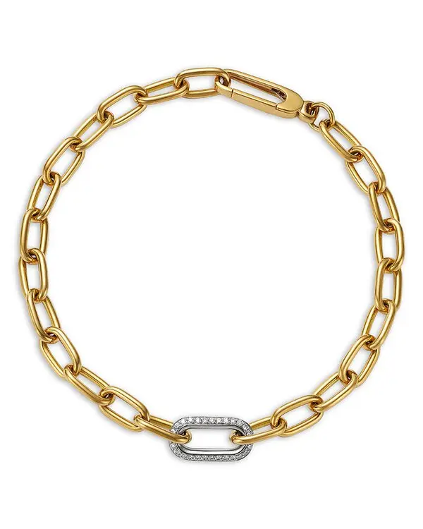 Roberto Coin 18k White & Yellow Gold Bold Gold Diamond Paperclip Link Chain Bracelet - Gold/white