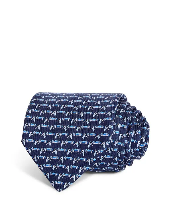 FERRAGAMO Classic Race Car Neck Tie - F. Navy