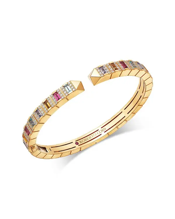 Roberto Coin 18k Obelisco Multi Gemstone & Diamond Cuff Bangle Bracelet - Rose Gold