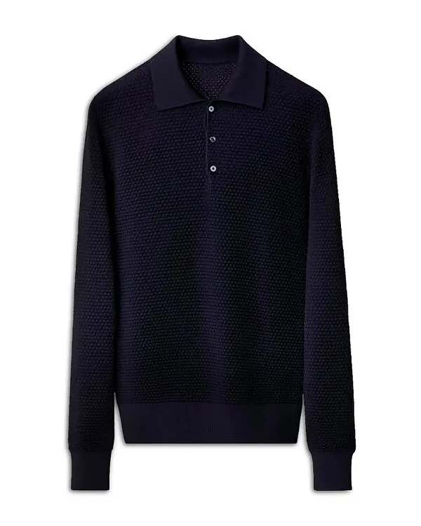 Eton Merino Popcorn Stitch Polo Sweater - Navy