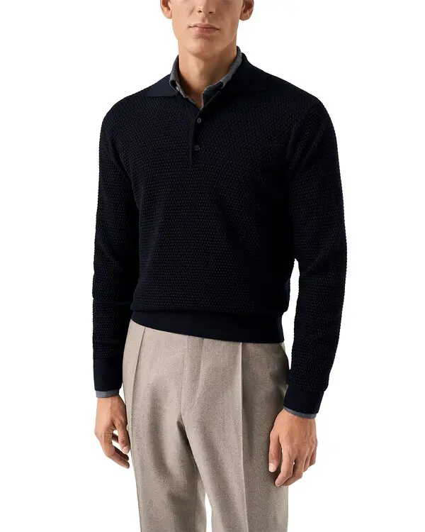 Eton Merino Popcorn Stitch Polo Sweater