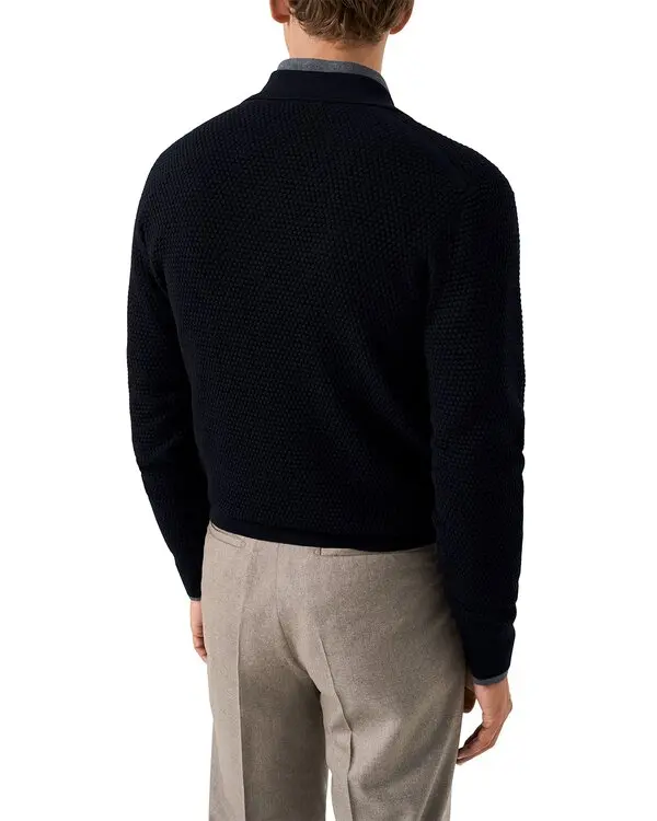 Eton Merino Popcorn Stitch Polo Sweater