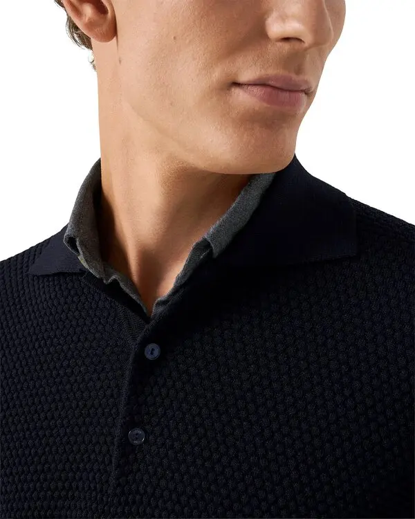 Eton Merino Popcorn Stitch Polo Sweater