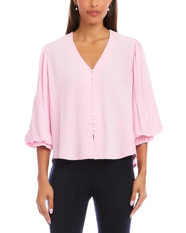 Karen Kane Layered Sleeve Shirred Blouse - Pink