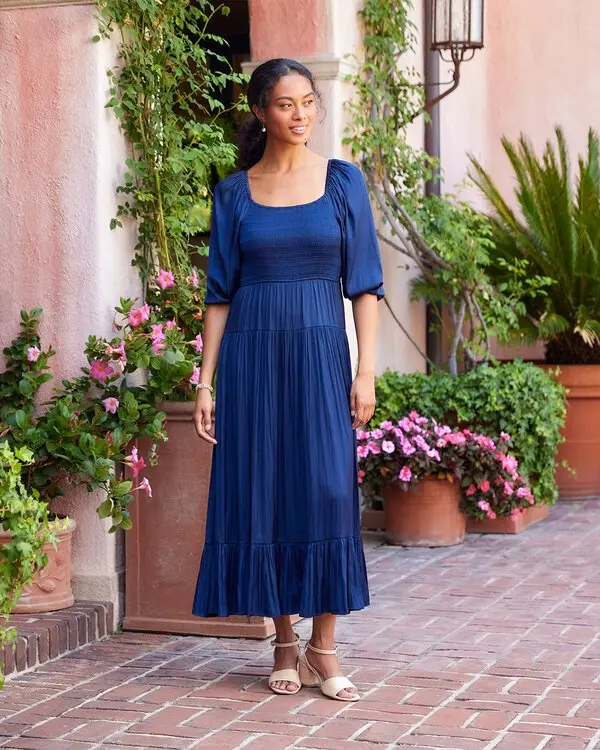 Karen Kane Blouson Sleeve Smocked Midi Dress