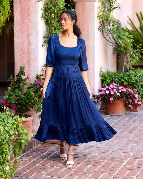 Karen Kane Blouson Sleeve Smocked Midi Dress