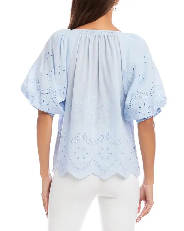 Karen Kane Puff Sleeve Embroidered Top - Blue