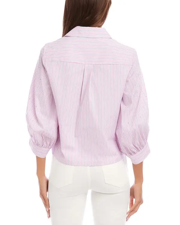 Karen Kane Blouson Sleeve Embellished Tie-front Top - Pink