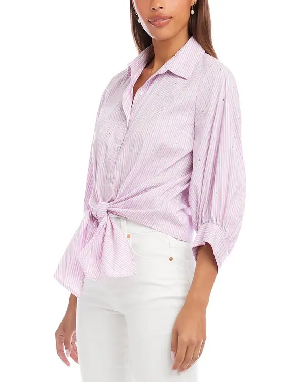Karen Kane Blouson Sleeve Embellished Tie-front Top - Pink