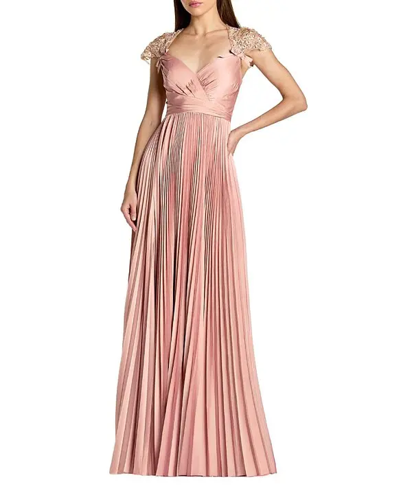 Mac Duggal Pleated Charmeuse Embellished Gown - Rose
