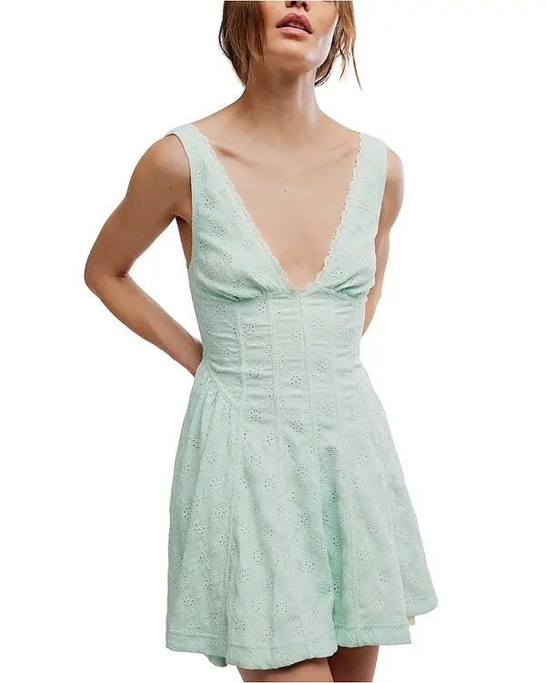 Free People Eyelet Mini Dress - Mint Combo