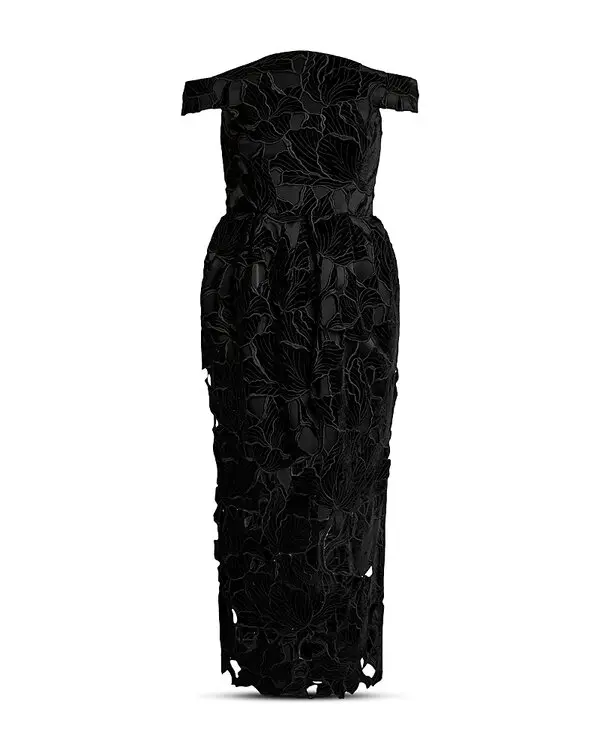 Erdem Floral Cutwork Off The Shoulder Midi Dress - Black