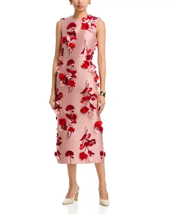 Erdem Floral Embroidered Mikado Midi Dress - Blush