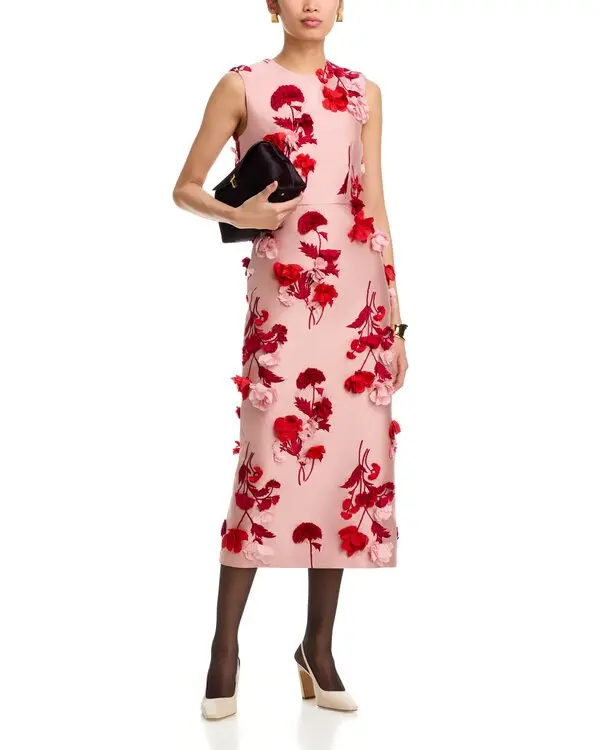 Erdem Floral Embroidered Mikado Midi Dress - Blush