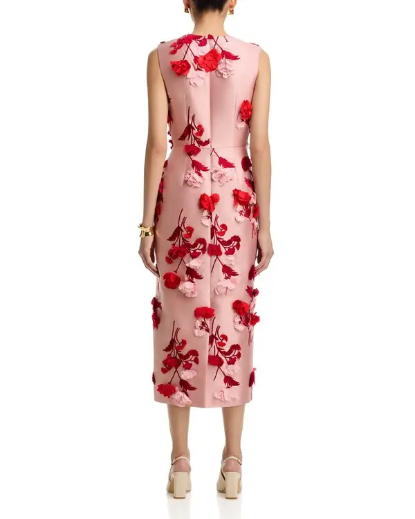Erdem Floral Embroidered Mikado Midi Dress - Blush