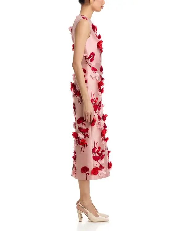Erdem Floral Embroidered Mikado Midi Dress - Blush