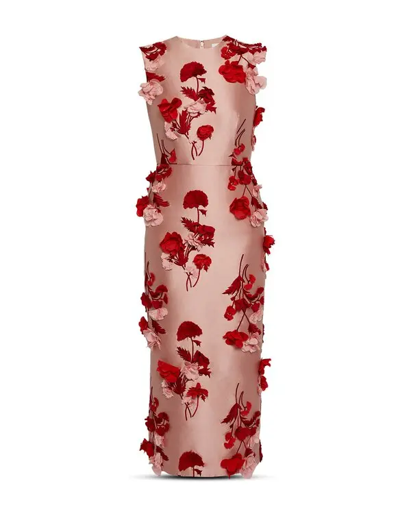 Erdem Floral Embroidered Mikado Midi Dress - Blush