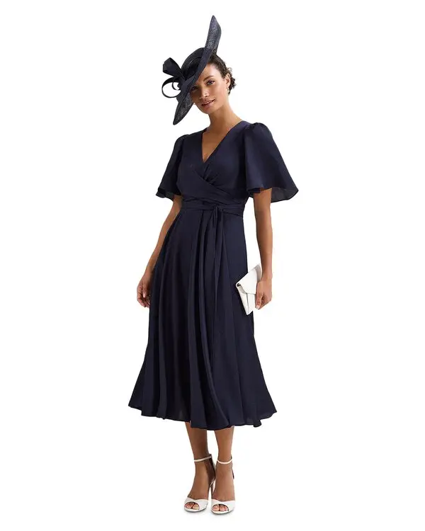 PHASE EIGHT Petites Abbie Textured Wrap Dress - Navy