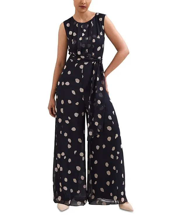 PHASE EIGHT Petites Maxine Spot Jumpsuit - Navy/ivory