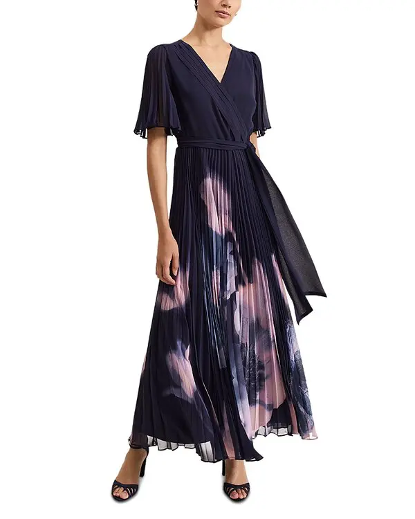 PHASE EIGHT Petites Abigail Textured Wrap Dress - Navy