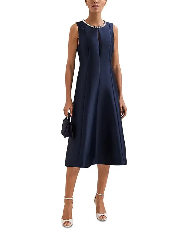 PHASE EIGHT Judy Satin Jeweled Dress - Navy