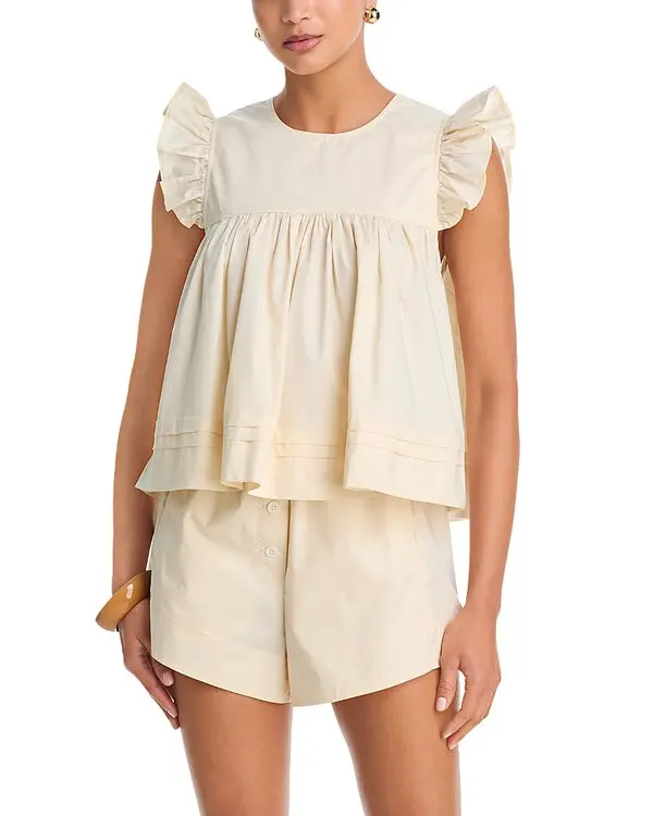 Aqua Poplin Flutter Top