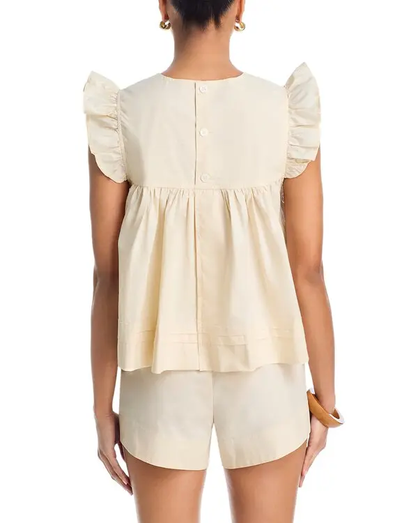 Aqua Poplin Flutter Top