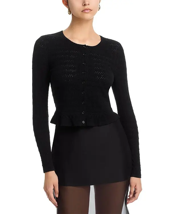 Aqua Pointelle Cardigan Sweater - Black