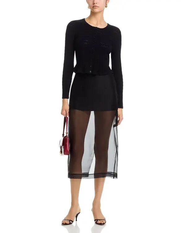Aqua Pointelle Cardigan Sweater - Black