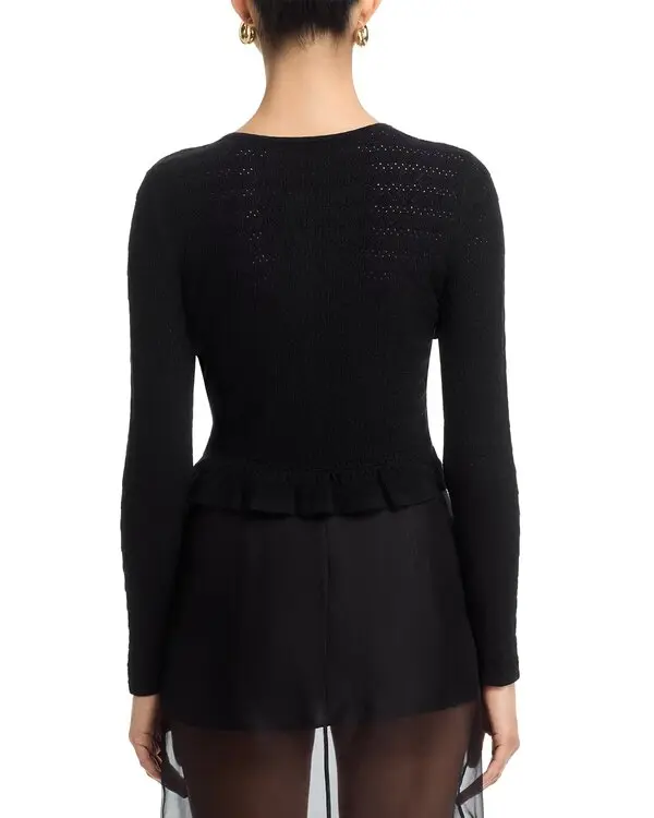 Aqua Pointelle Cardigan Sweater - Black