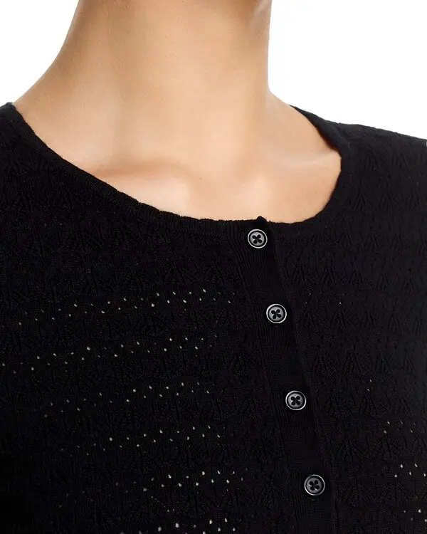 Aqua Pointelle Cardigan Sweater - Black