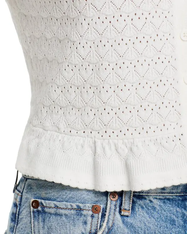 Aqua Pointelle Cardigan Sweater