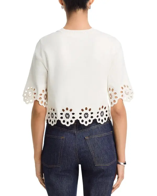 Aqua Embroidered Cutout Crop Sweater