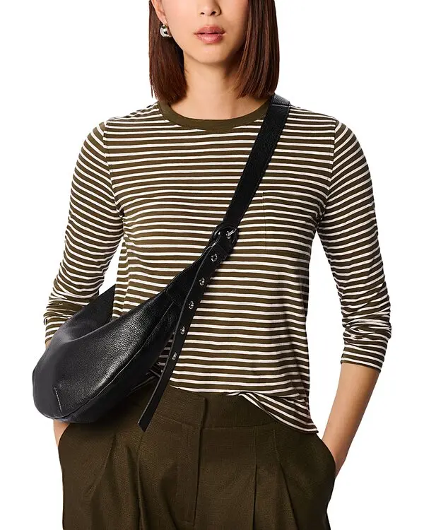 Whistles Striped Crewneck Pocket Top - Khaki/multi