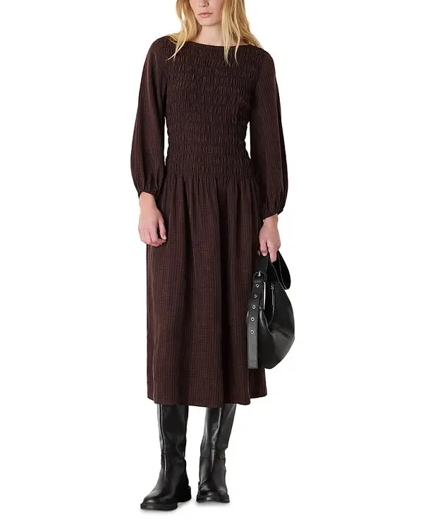 Whistles Checked Shirred Dress - Brown/multi