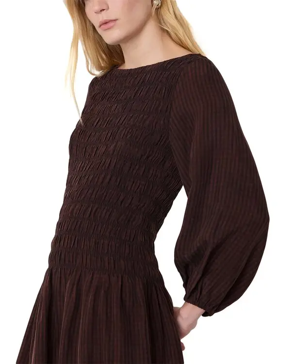 Whistles Checked Shirred Dress - Brown/multi
