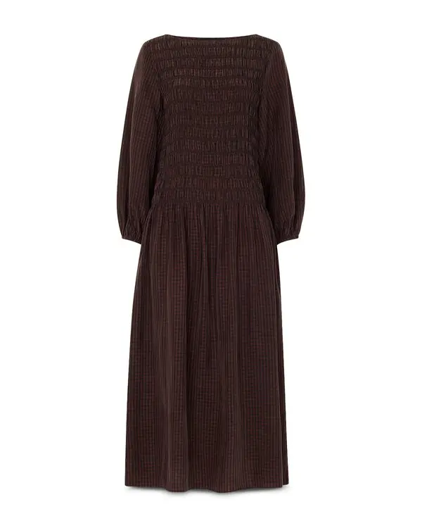 Whistles Checked Shirred Dress - Brown/multi