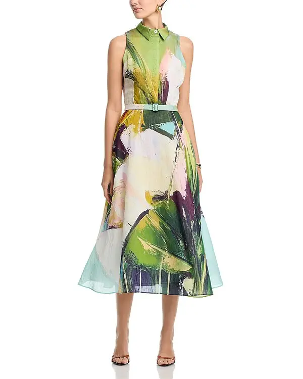 Rickie Freeman For Teri Jon Abstract Print Sleeveless Shirt Dress