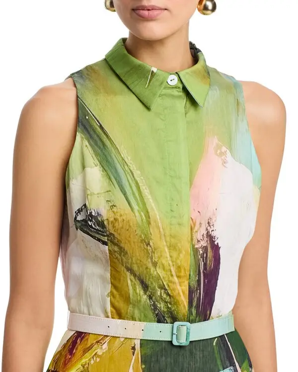 Rickie Freeman For Teri Jon Abstract Print Sleeveless Shirt Dress