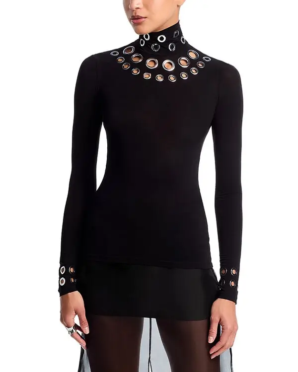 Rabanne Embellished Mock Neck Top - Black