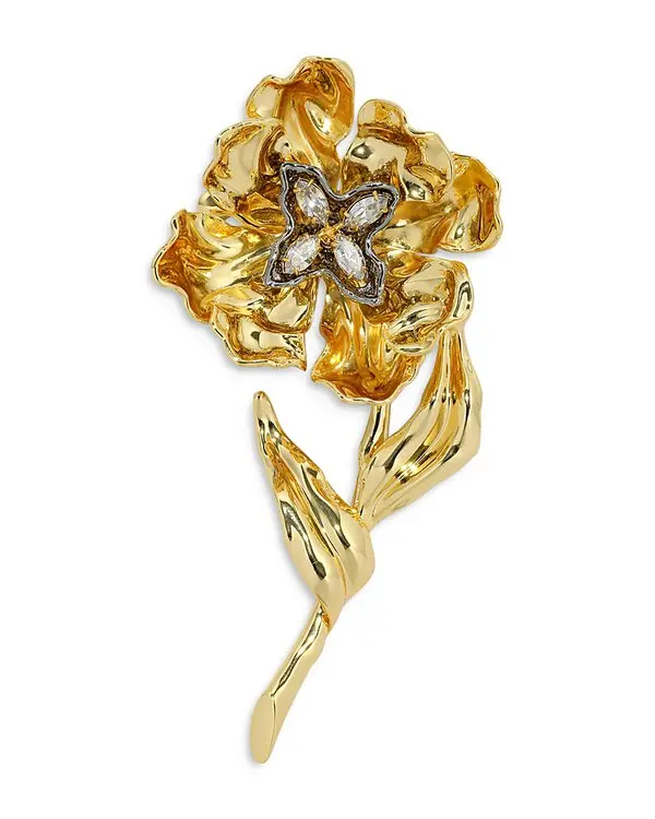 Alexis Bittar Jardin Crystal Stemmed Rose Pin - Gold