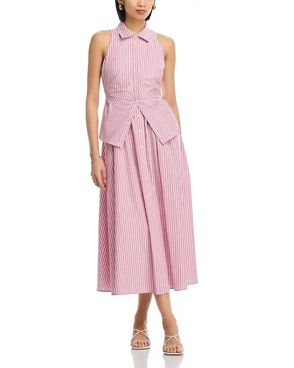 Tanya Taylor Hannah Striped Tie Back Dress - Vintage Rose/optic White