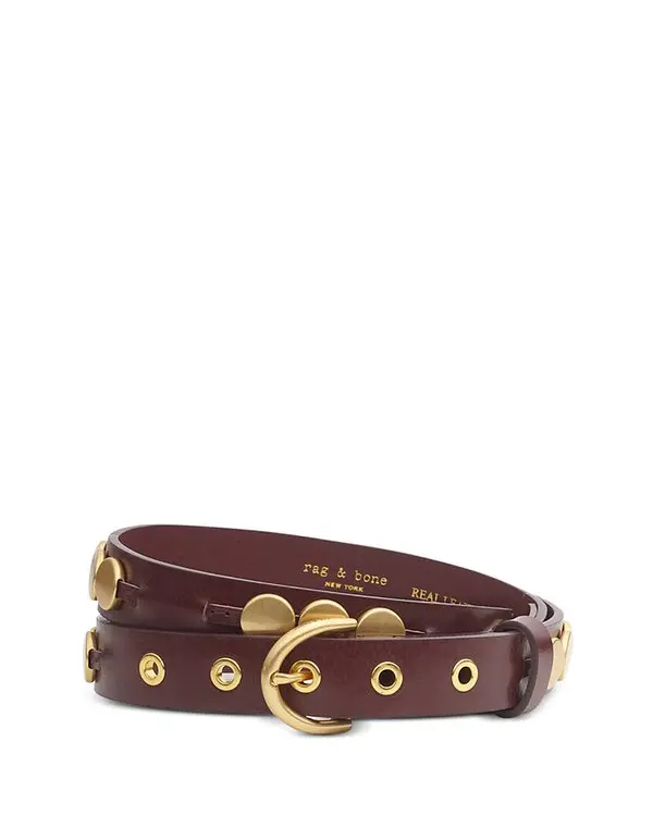 Rag & Bone Luna Disc Detail Leather Belt - Deep Plum