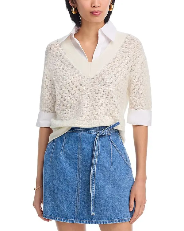 Tanya Taylor Esme Pointelle Knit Top - Cream