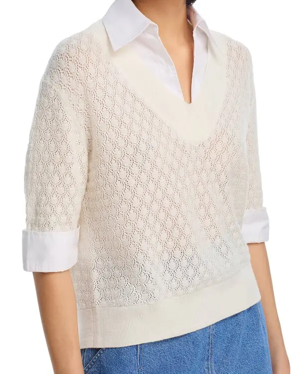 Tanya Taylor Esme Pointelle Knit Top - Cream