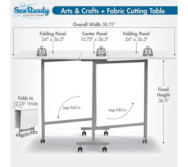 SEW READY Mobile Folding Craft And Cutting Stan Ding Table