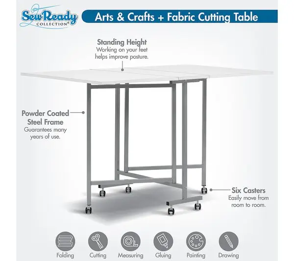 SEW READY Mobile Folding Craft And Cutting Stan Ding Table