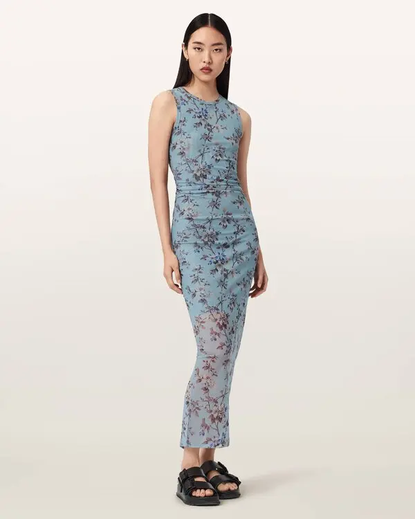 ALLSAINTS Katarina Bodycon Printed Mesh Dress - Vine Lake Blue