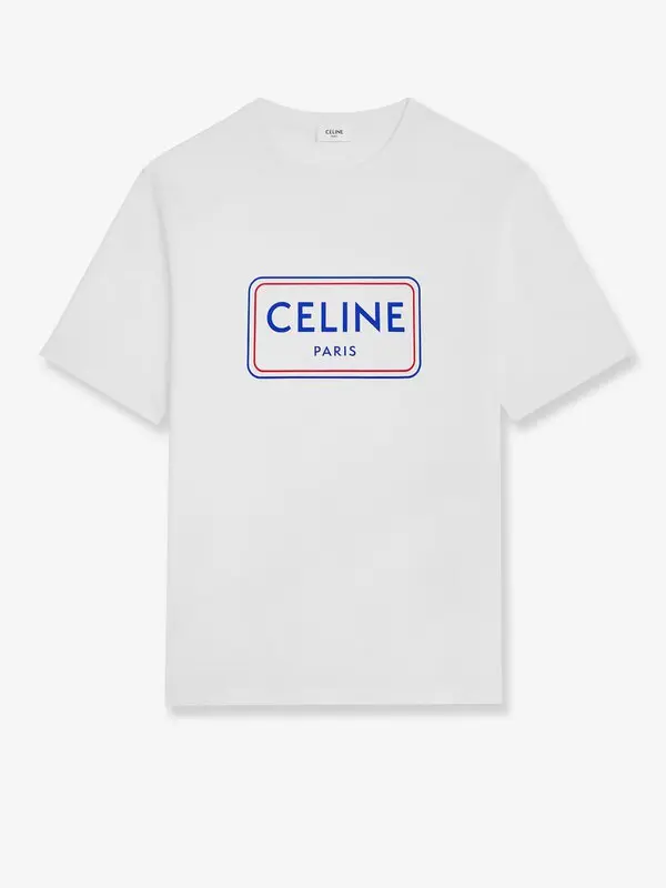 Celine Cotton Tshirt With Logo Print - White